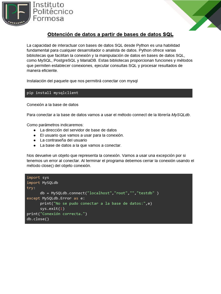 2 Obtención De Datos A Partir De Bases De Datos Sql Pdf Sql Mi Sql 