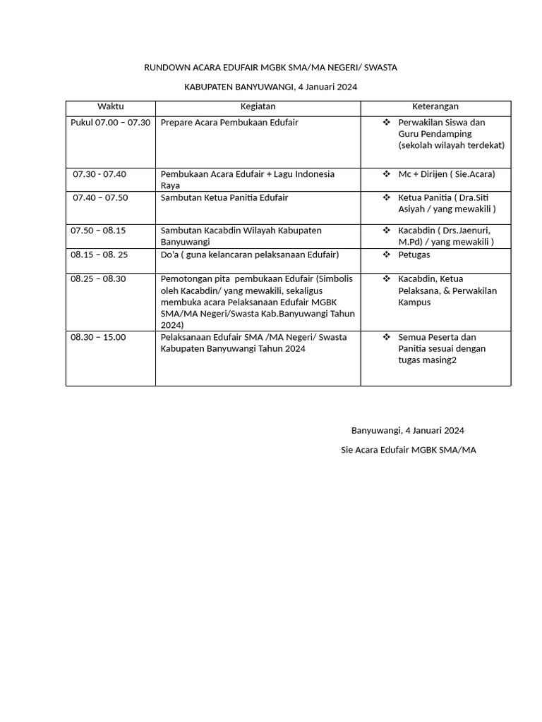 Rundown Acara Edufair Mgbk Sma 24 | PDF