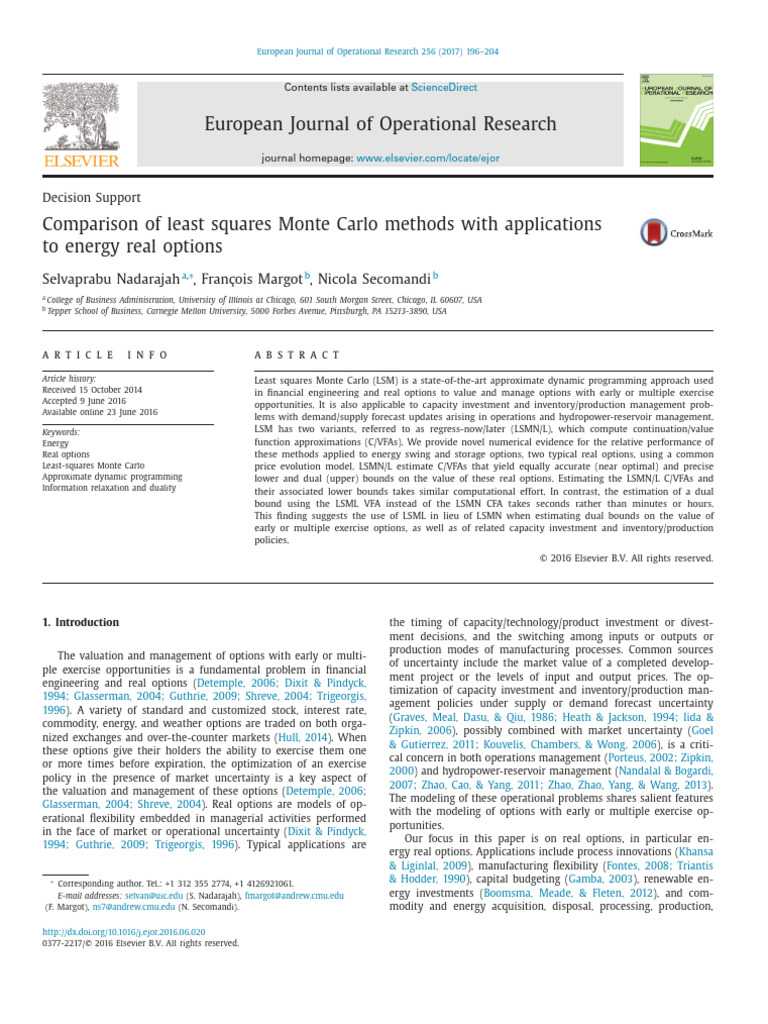 Comparison of Least Squares Monte Carlo Methods With Applications To Energy Real Options | PDF ...