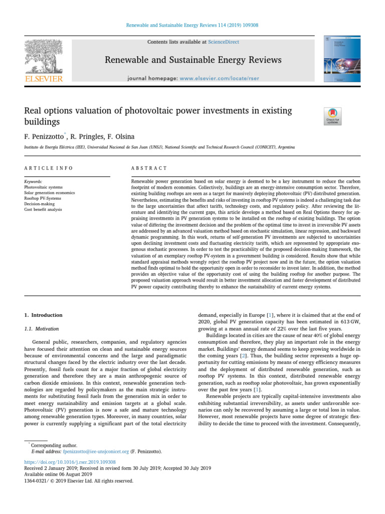 Real Options Valuation of Photovoltaic Power Investments in Existing ...
