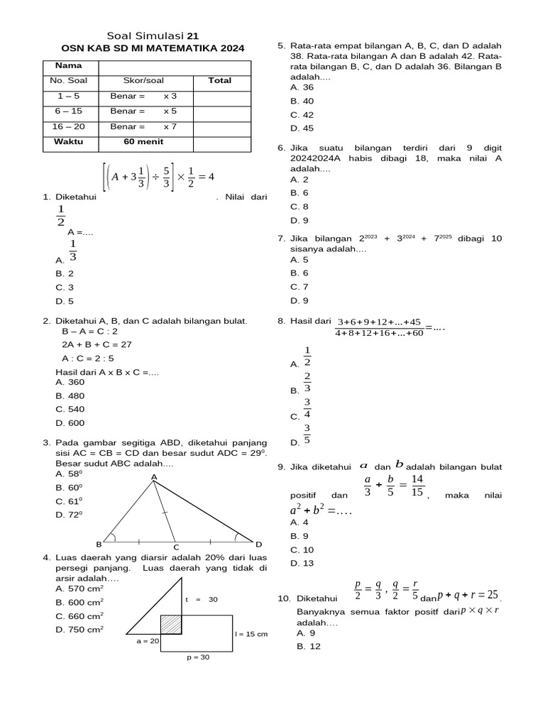 Soal Simulasi 21 Osn-K | PDF