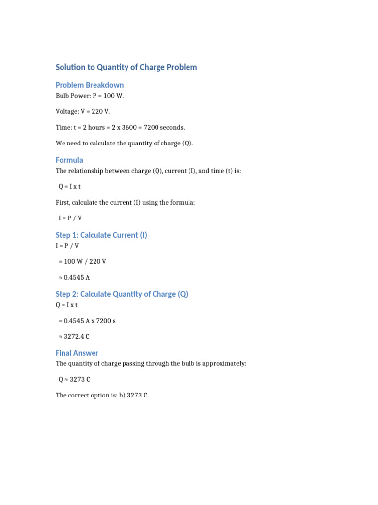 Quantity of Charge Problem | PDF