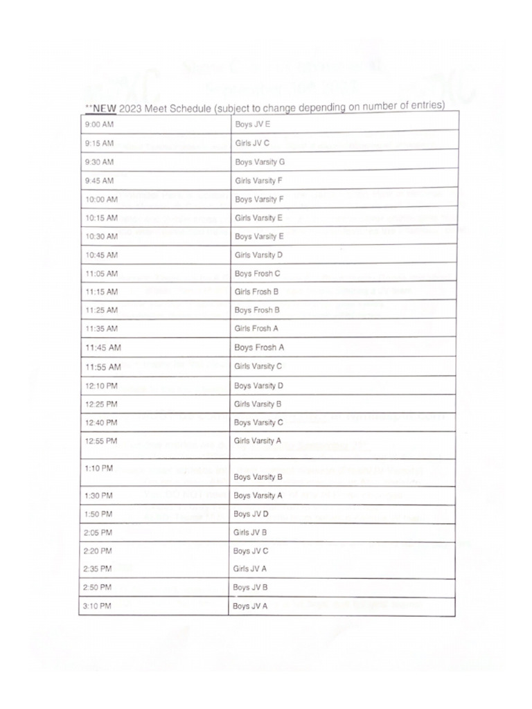 New 2023 Meet Schedule (Subject To Change Depending On Number of Entries) | PDF