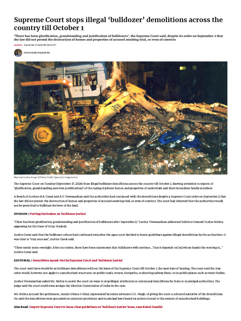 17 September Supreme Court Stops Illegal Bulldozer' Demolitions Across ...