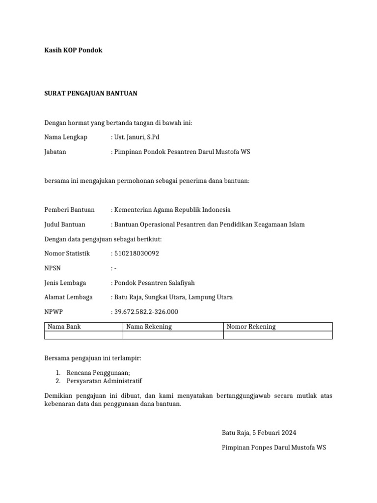 Surat Pengajuan Bop | PDF