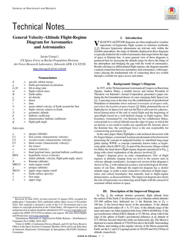 Urzay 2024 General Velocity Altitude Flight Regime Diagram For ...