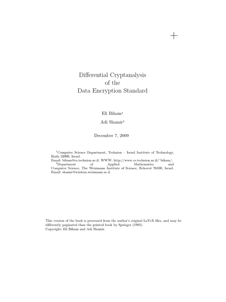 Differential Cryptanalysis of the Data Encryption Standard | PDF | Cryptanalysis | Cryptography