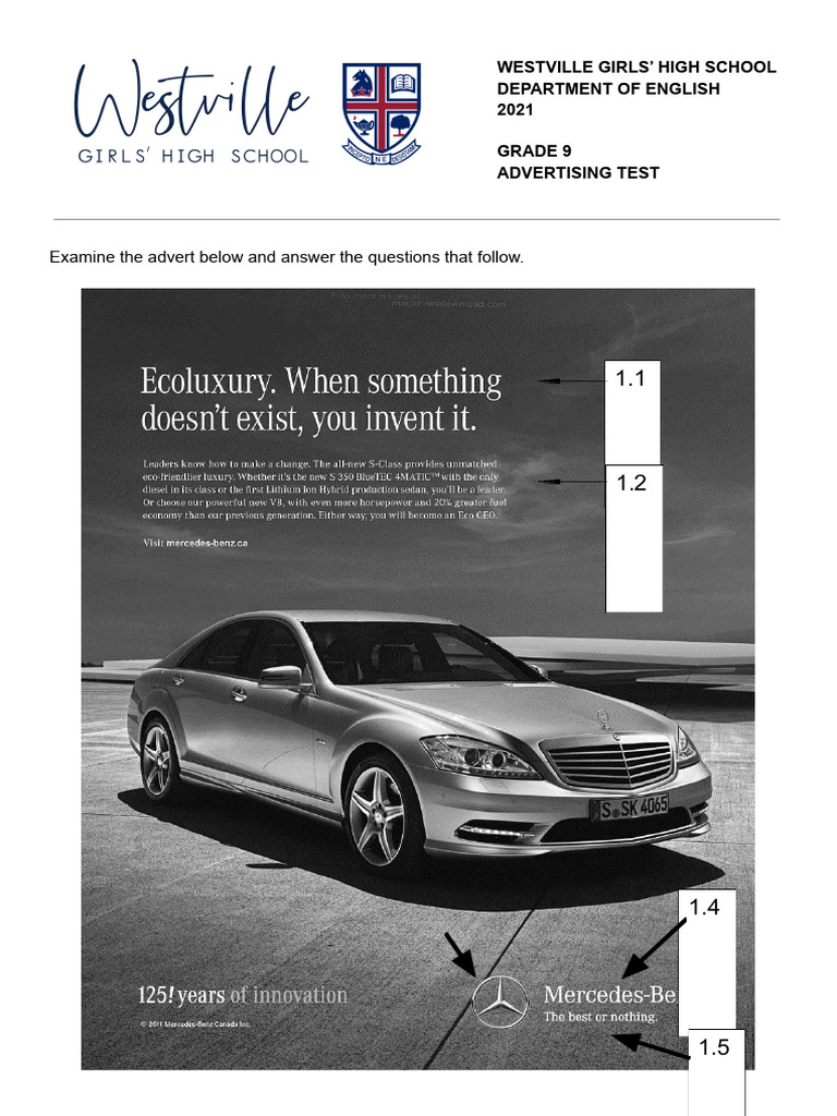 Grade 9 - Advertising Test 2021 | PDF