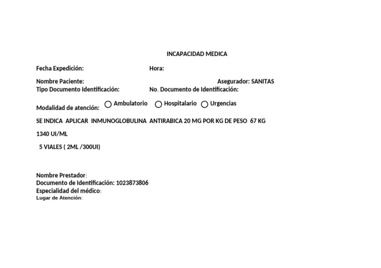 Formato de Incapacidad Médica Sanitas | PDF