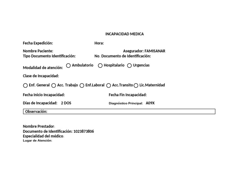 Formato Incapacidad Medica Manual | PDF
