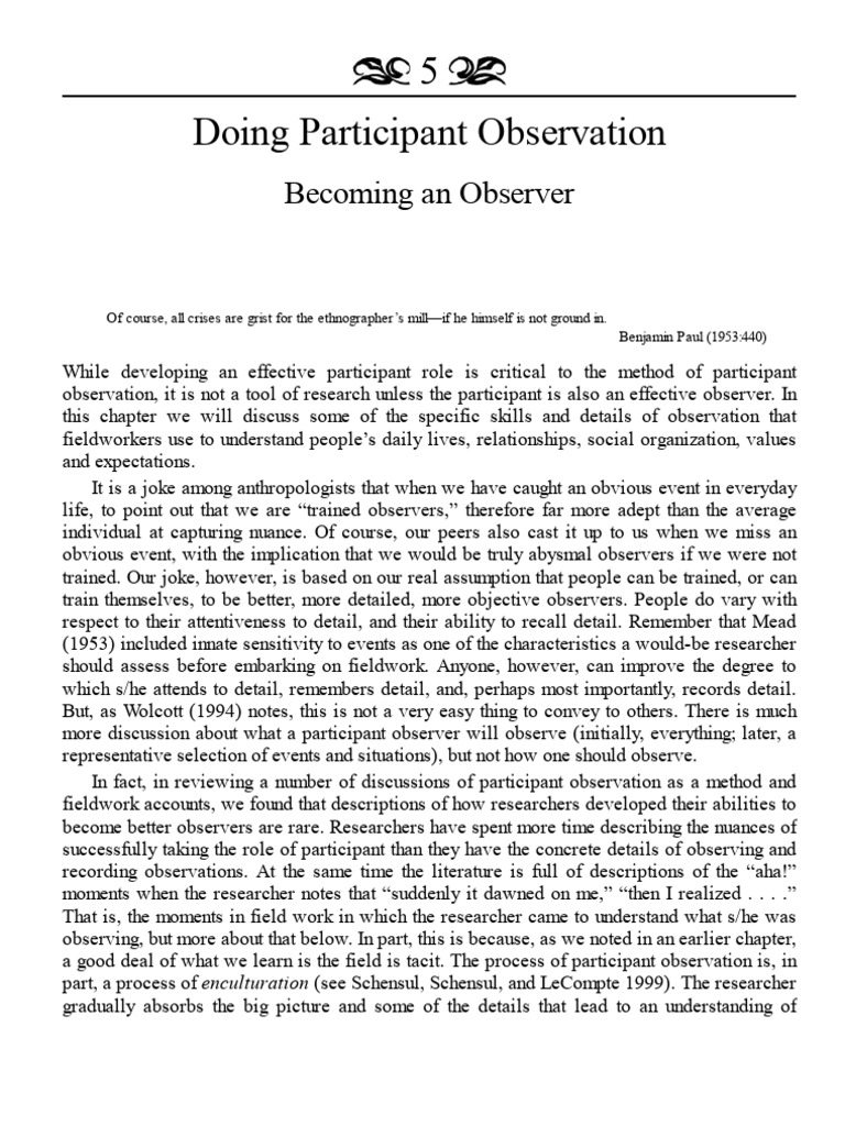 Participant Observation A Guide For Fieldworkers - (Chapter 5 Doing ...