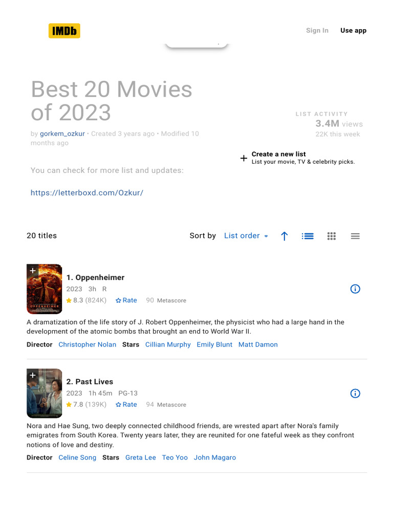 Best IMDB Movies of 2023 | PDF