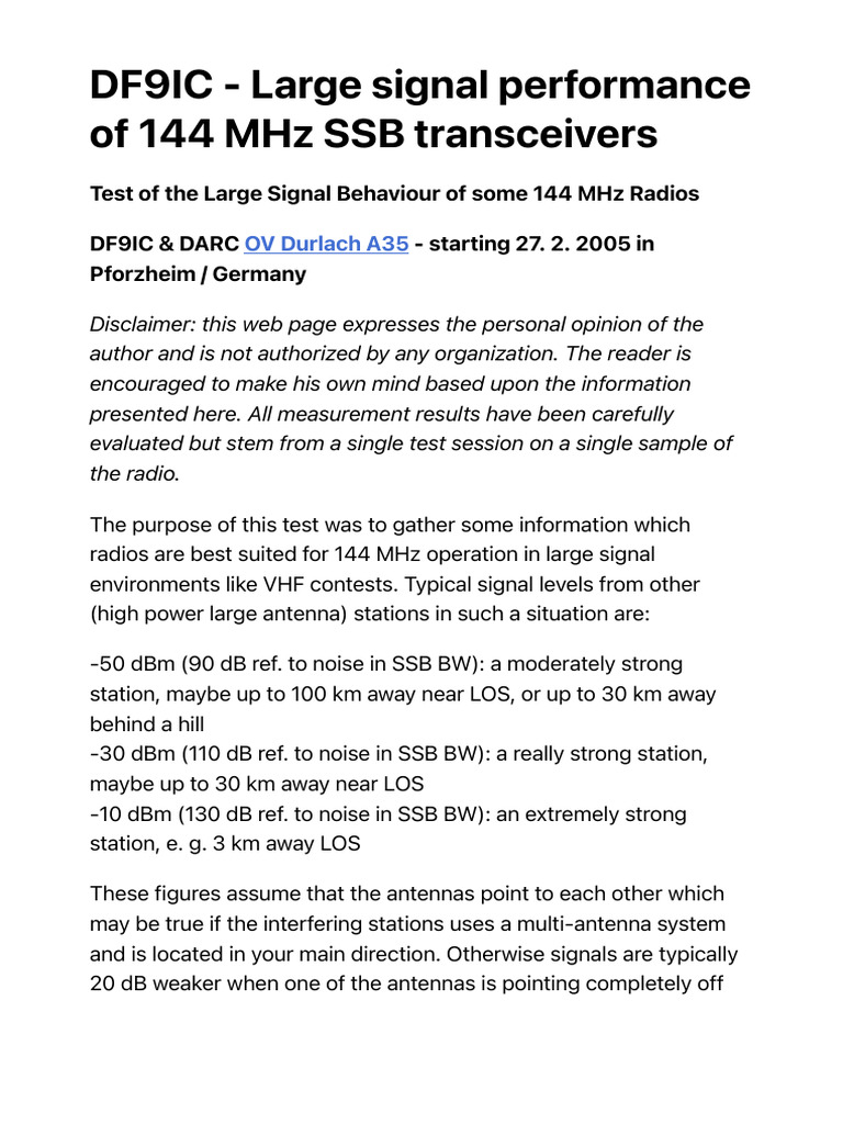 DF9IC - Large Signal Performance of 144 MHz SSB Transceivers_2 | PDF ...