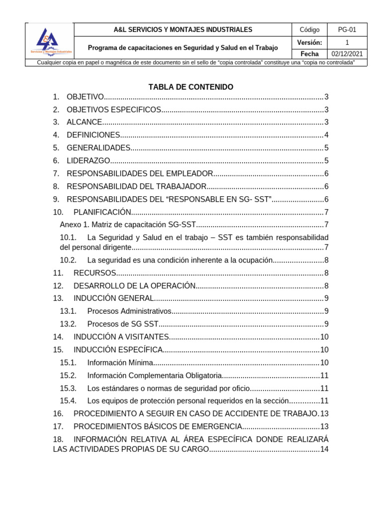 PG - 01 Programa de Capacitación SST | PDF | Business | Valores