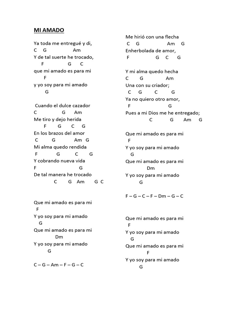 Mi Amado - Hakuna Group Music (Letra y Acordes) | PDF