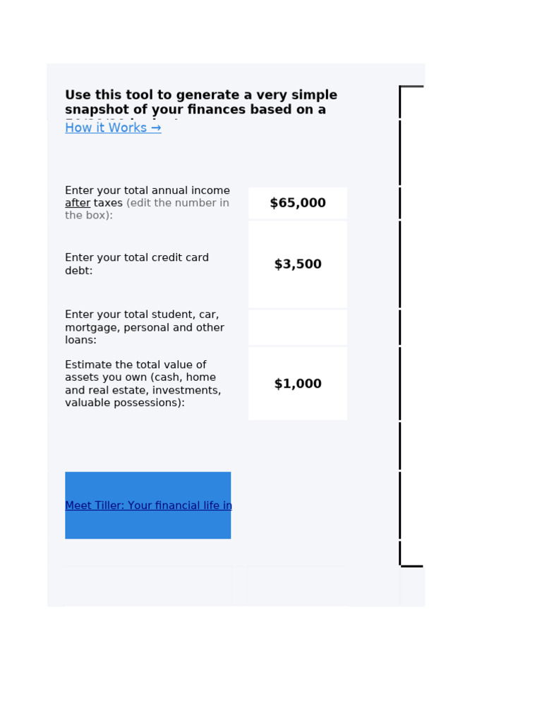 Personal Financial Snapshot Tool | PDF