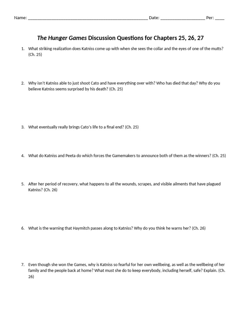 Hunger Games Chapters 25-27 Discussion Questions | PDF