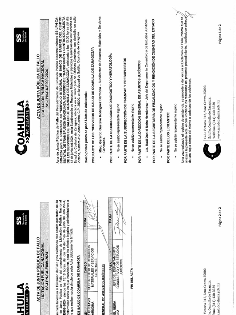 Acta y Dictamen de Fallo E009-2024 banco de sangre (1) | PDF