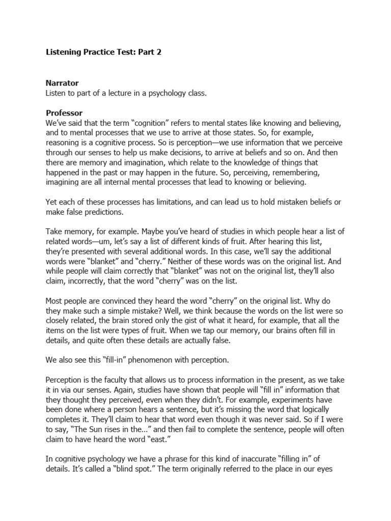 Listening_Practice_Test_Part_2 | PDF | Perception | Cognition