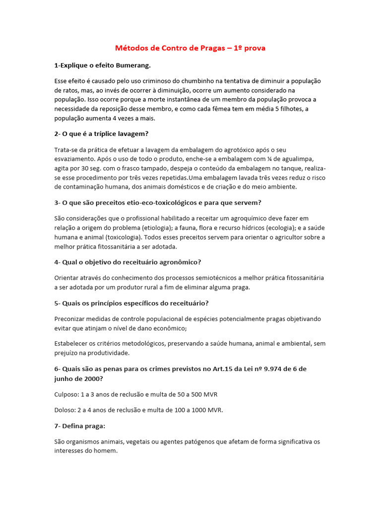 Métodos de Controle de Pragas e Toxidade | PDF | Agricultura | Veneno