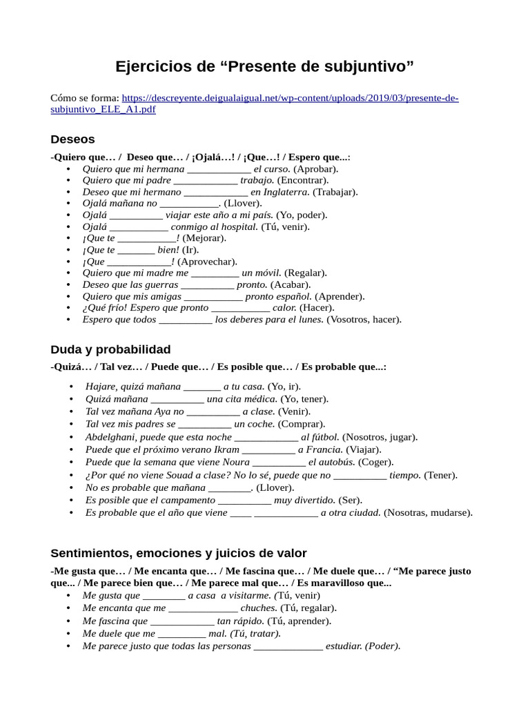 ELE_Ejerc_Completar_Pres_subj_B1 | PDF