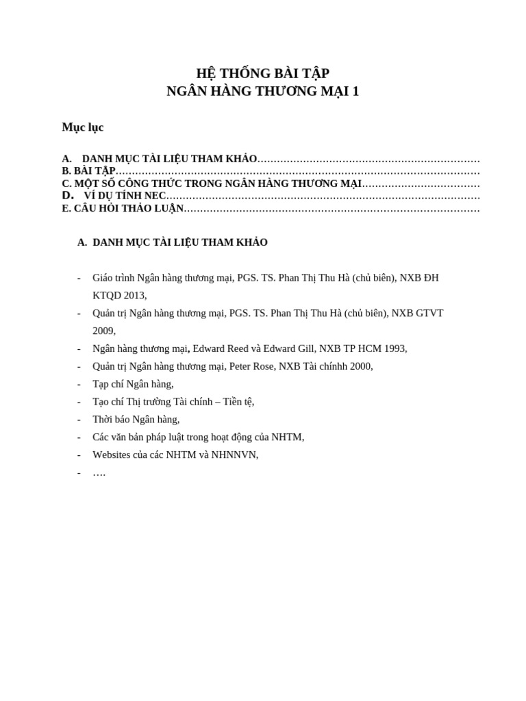 Bài tập NHTM 1 - 3 TC 2024 | PDF