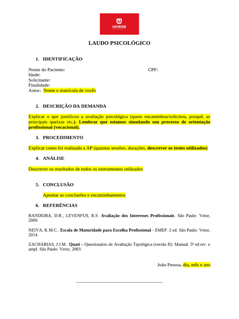 modelo LAUDO PSICOLÓGICO Um | PDF