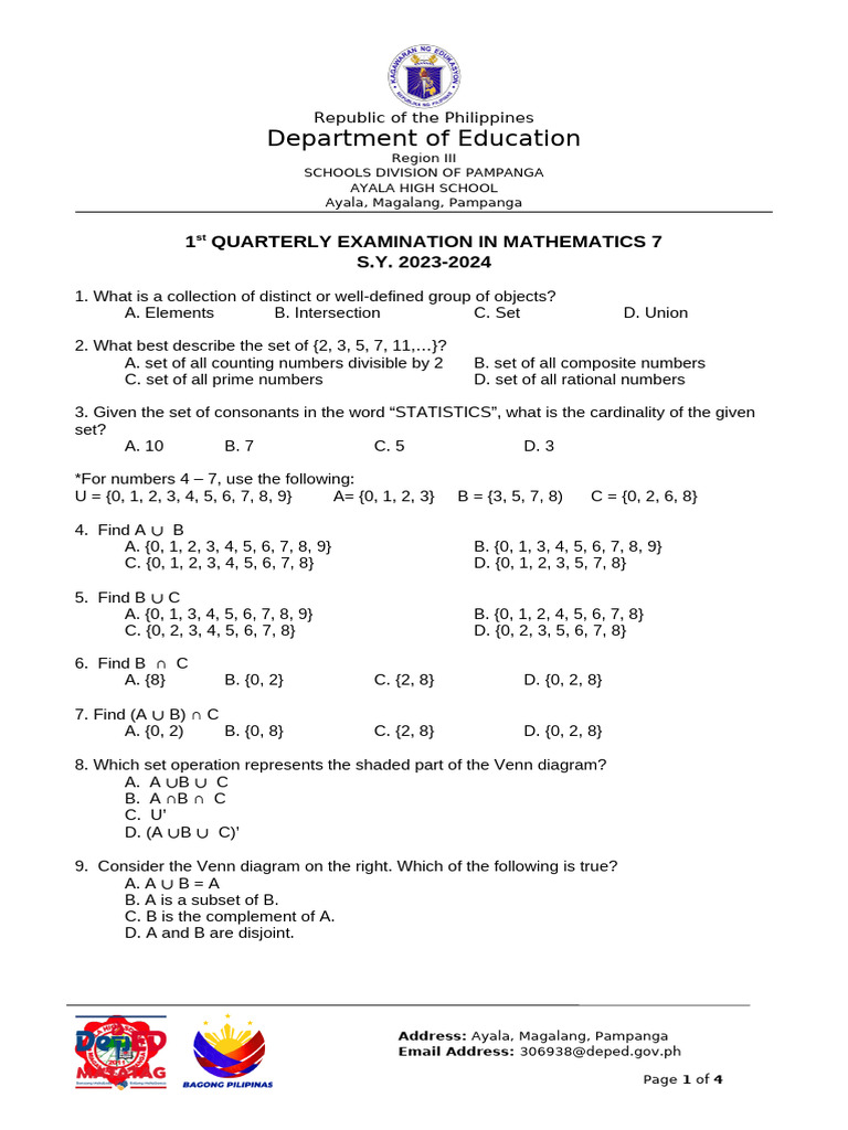 1st Quarter Grade 7 | PDF | Numbers | Discrete Mathematics