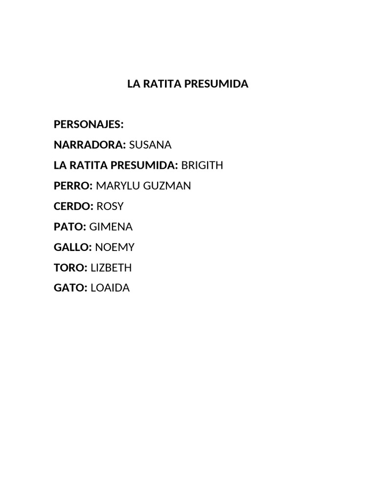 La Ratita Presumida: Un Cuento Clásico | PDF