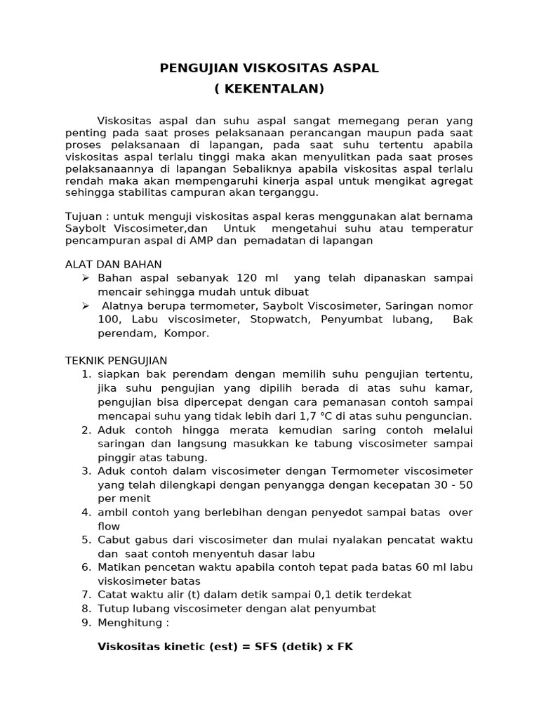 PENGUJIAN VISKOSITAS ASPAL | PDF