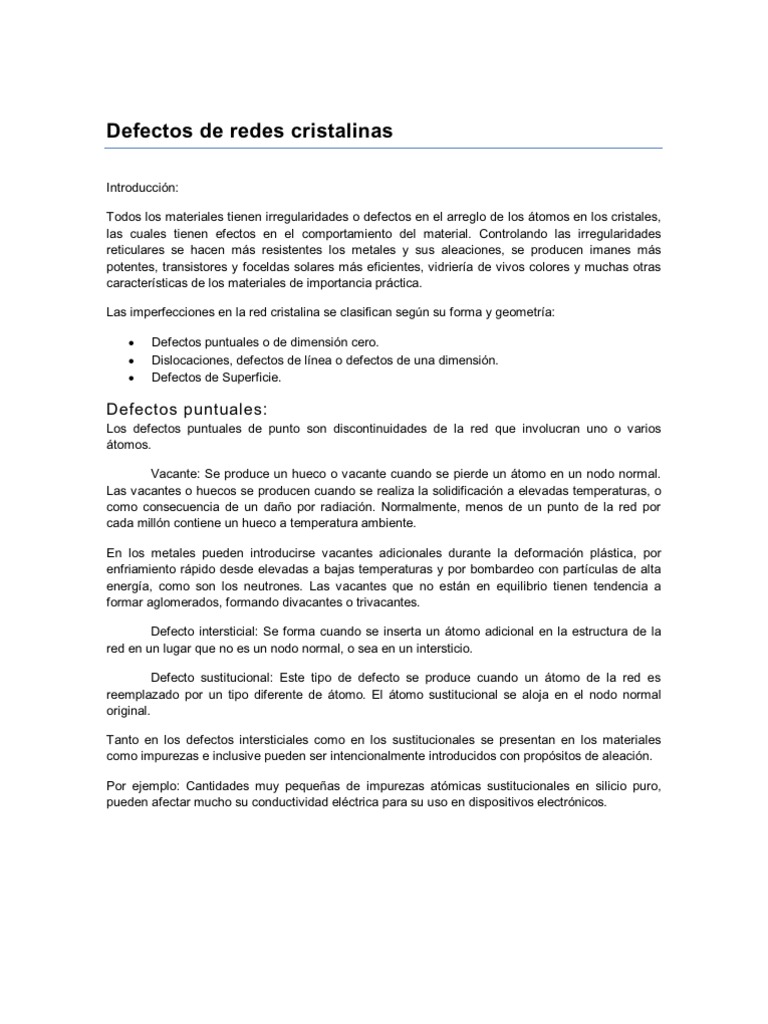 Defectos de Redes Cristalinas | PDF | Dislocación | Rieles