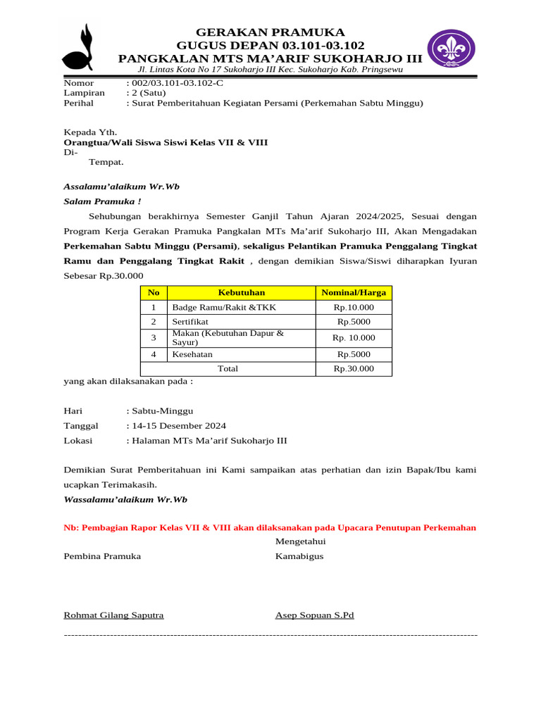 surat edaran persami | PDF