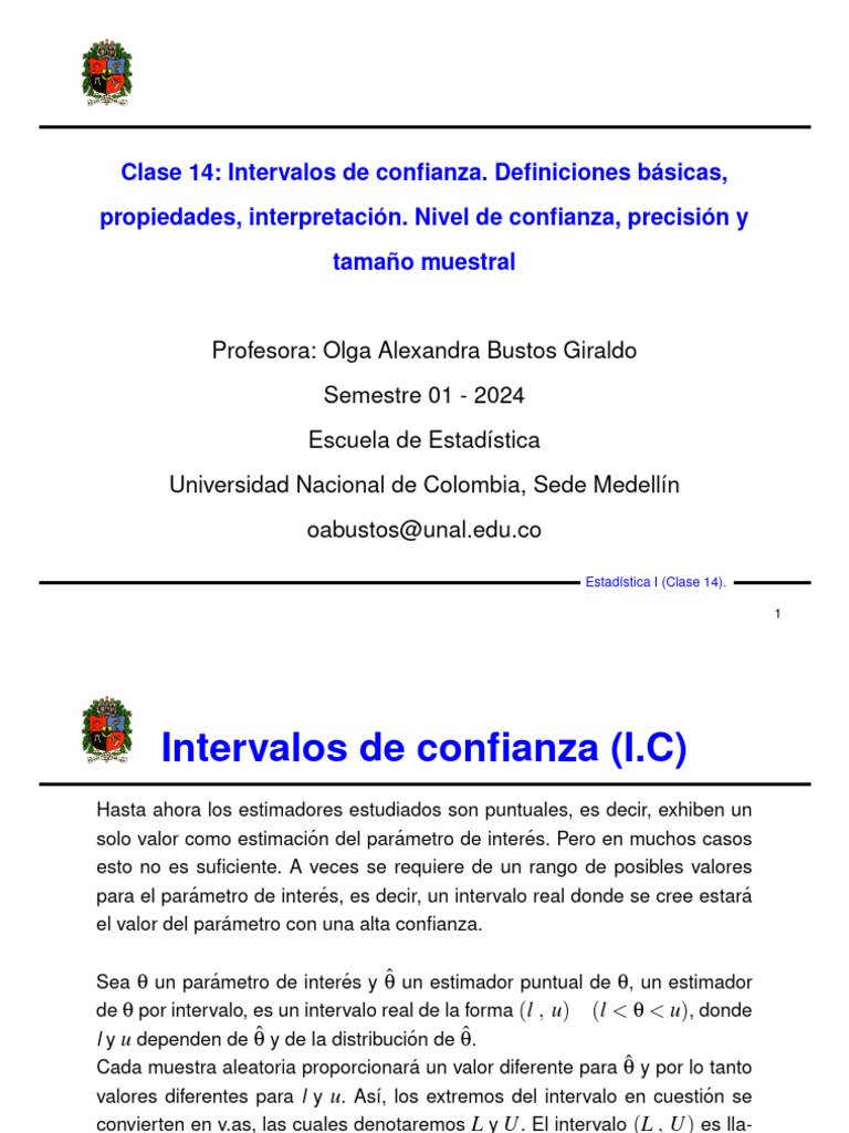 Clase 14 | PDF | Intervalo de confianza | Teoría de la estimación