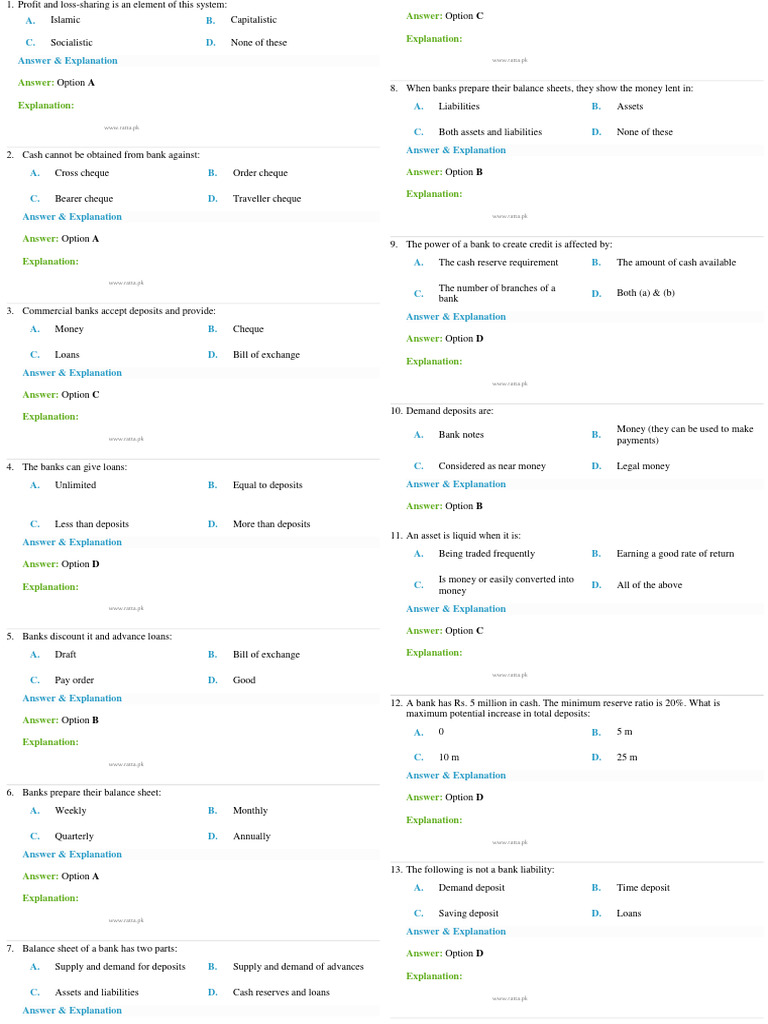 Banking and Economics MCqs | PDF | Banks | Money