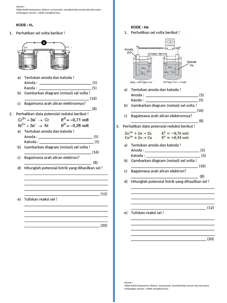 SOAL KUIS SEL VOLTA | PDF