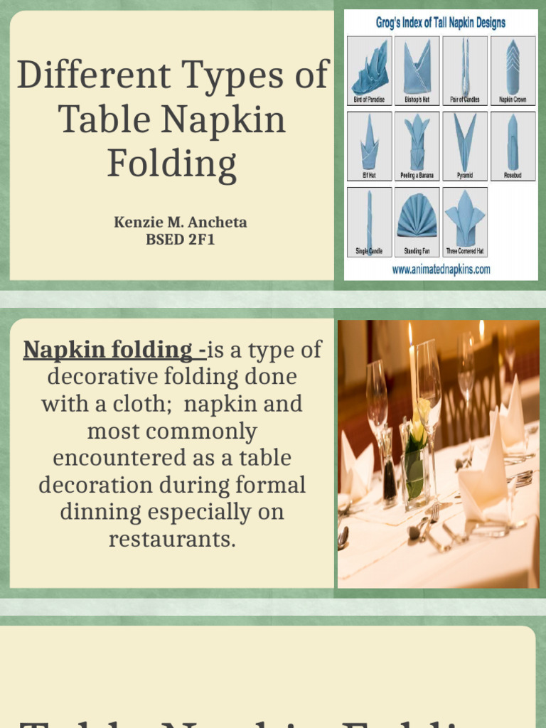 Guide to Table Napkin Folding Techniques | PDF | Tableware