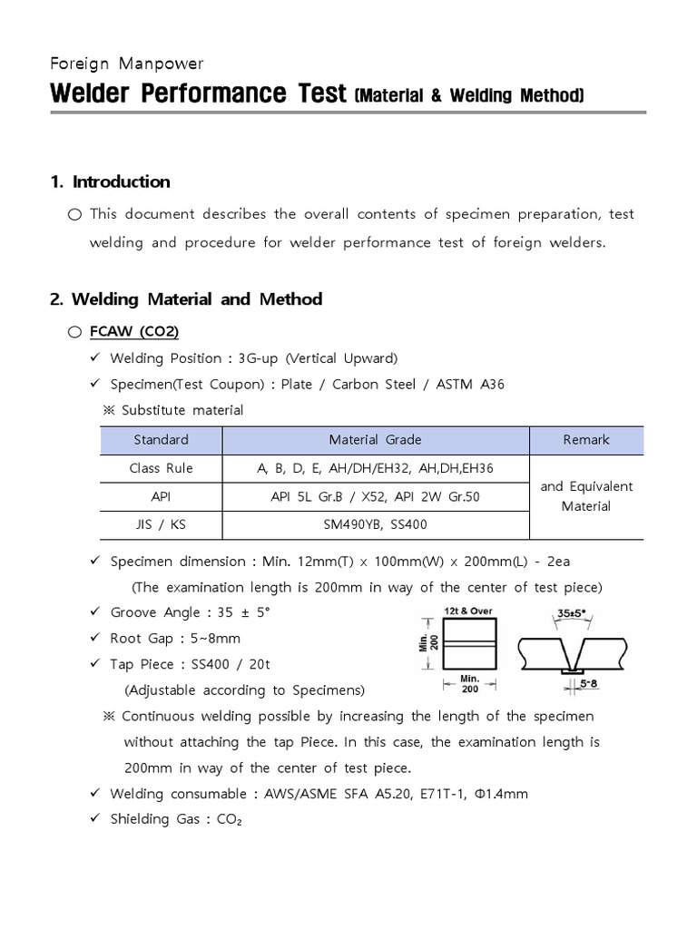 Welder Performance Test For Foreigners (Material and Welding Method ...