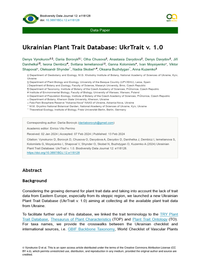 Ukrainian_Plant_Trait_Database | PDF | Taxonomy (Biology) | Leaf