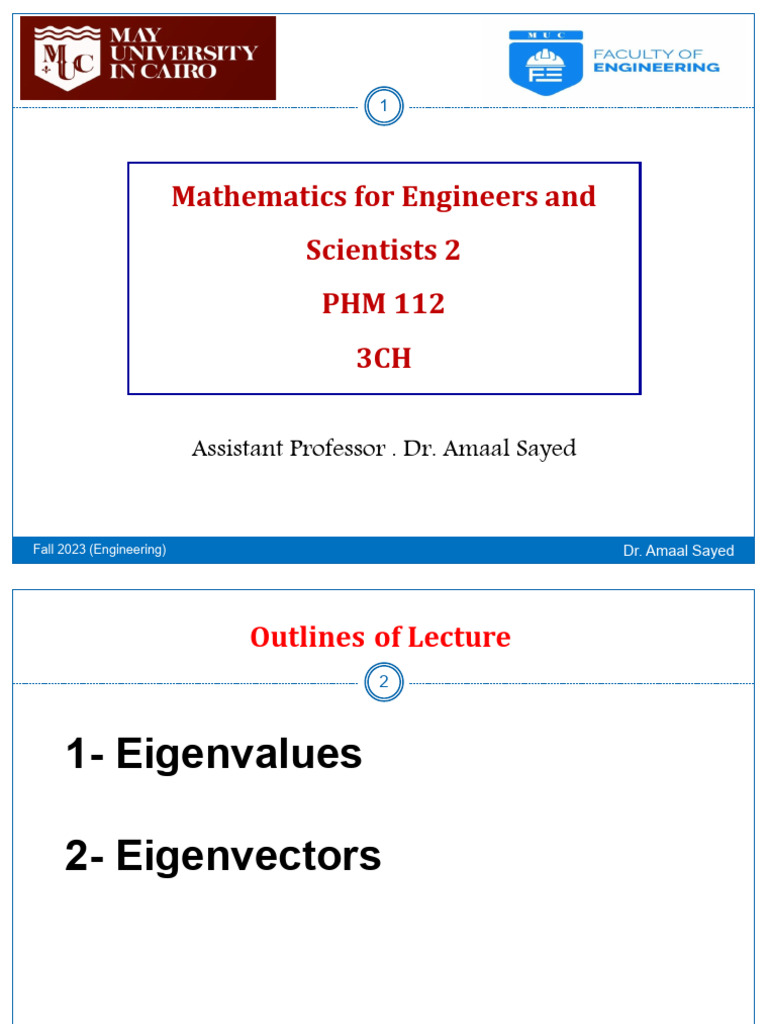 Lecture 8 Pdf Eigenvalues And Eigenvectors Operator Theory 8572