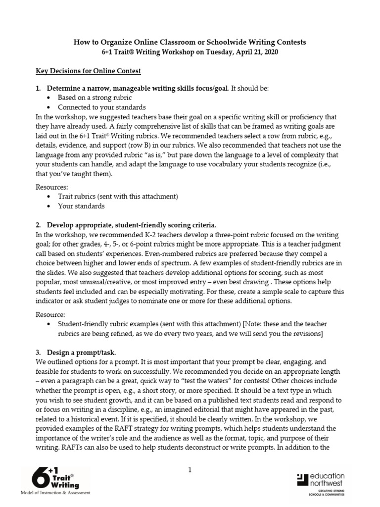 How To Organize Writing Contests To Learners | PDF | Teachers | Rubric ...