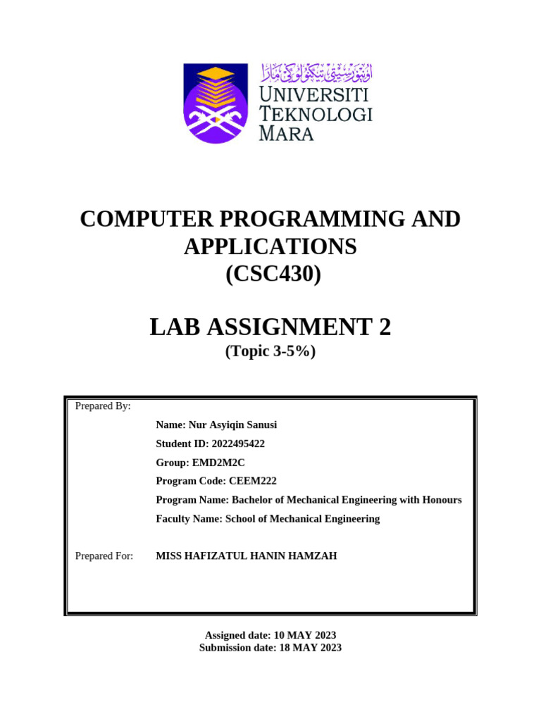 EMD2M2C_LAB ASSIGNMENT 2 | PDF | Computer Programming | Software ...