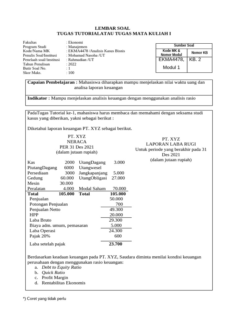 EKMA4478 ANALISIS KASUS BISNIS Tugas 1 | PDF