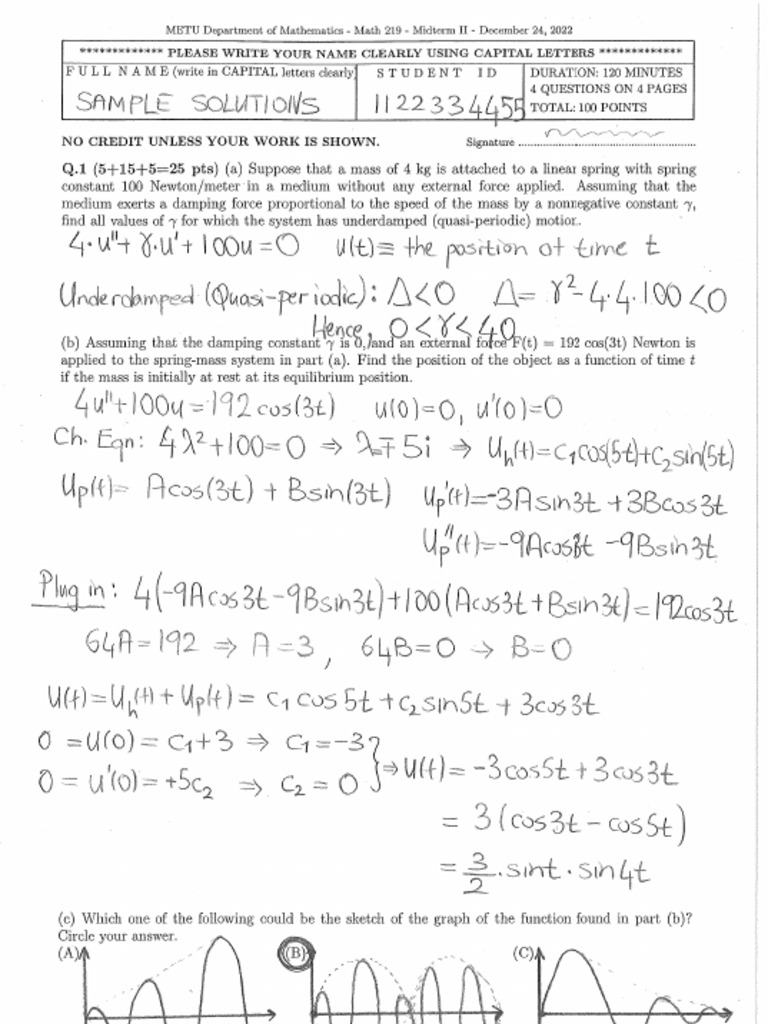 MATH219 Mid2 F22 Solutions | PDF