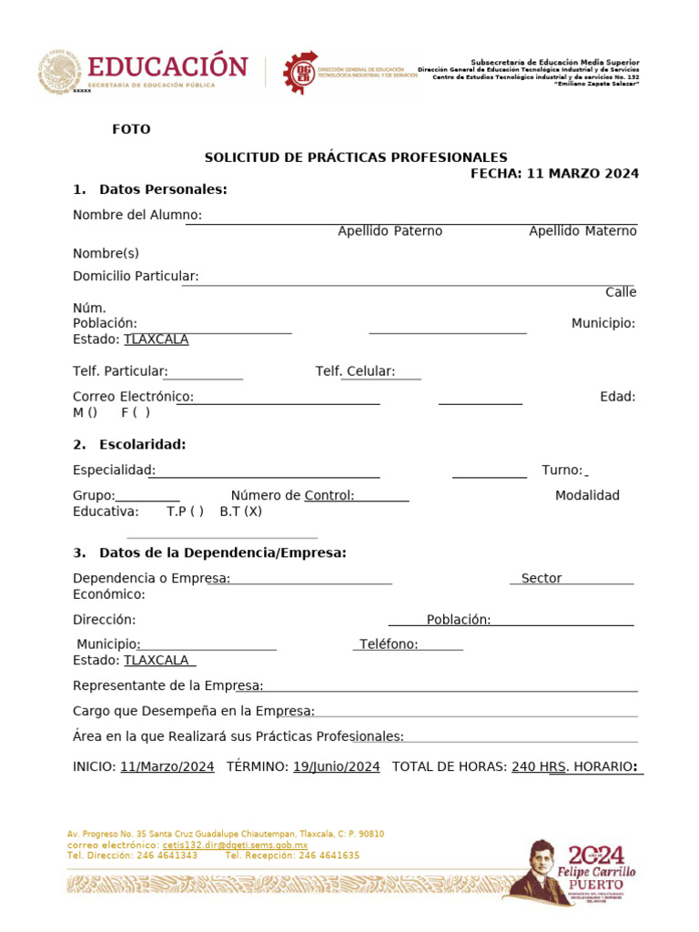 1.-Solicitud Practicas 2024 | PDF