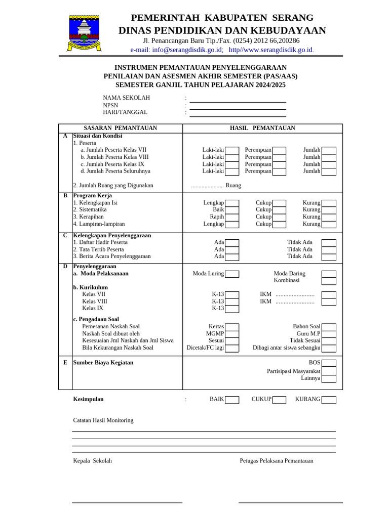 Instrumen Monitoring PAS-AAS TP. 2024-2025 | PDF