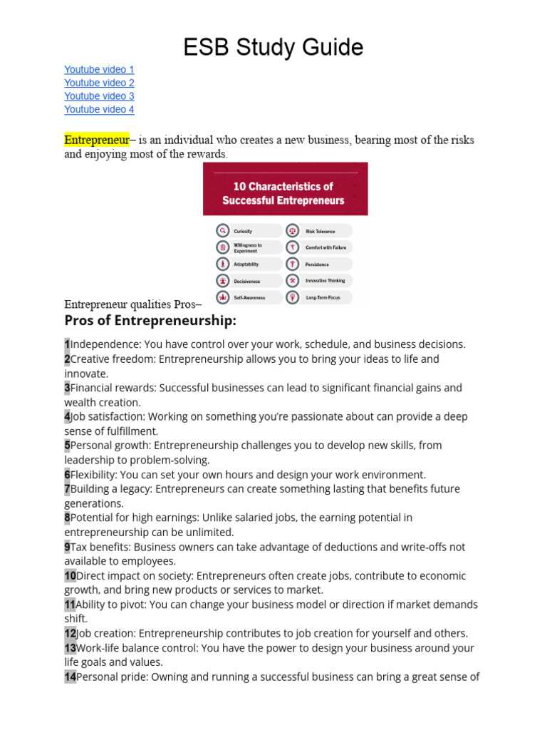 Copy of ESB Study Guide | PDF | Entrepreneurship | Marketing