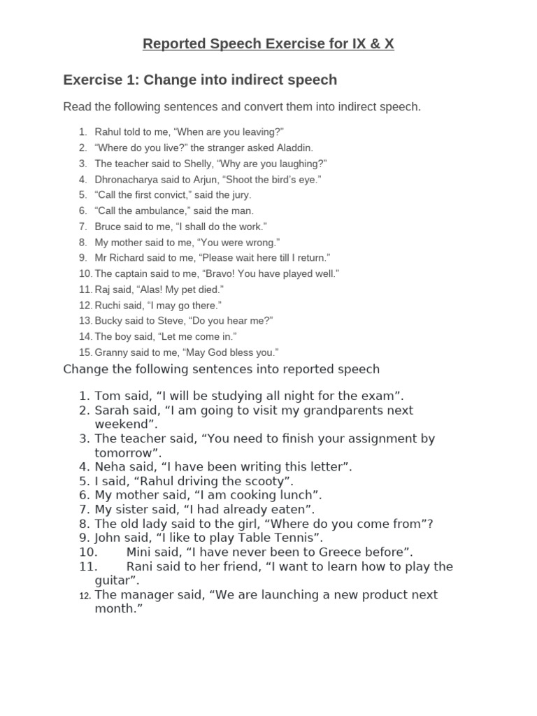 Reported Speech Exercise | PDF