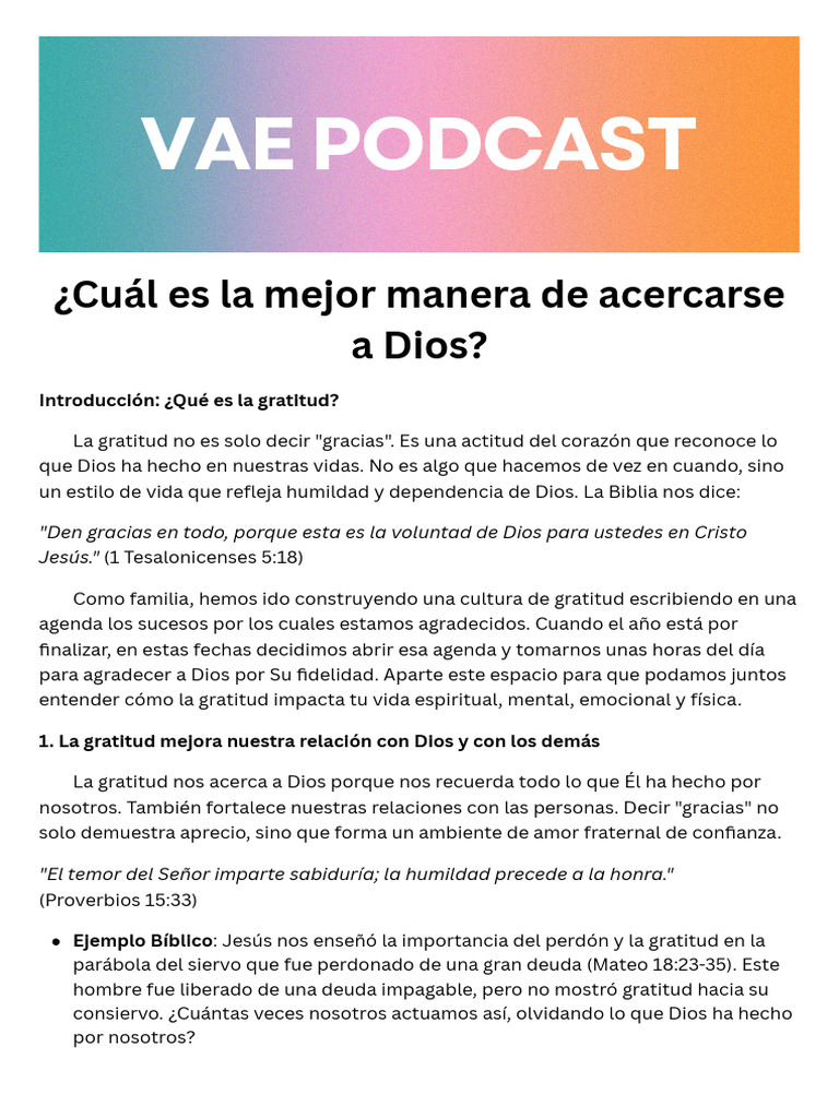 La Gratitud: Clave para Acercarse a Dios | PDF | Gratitud | Cristo (título)