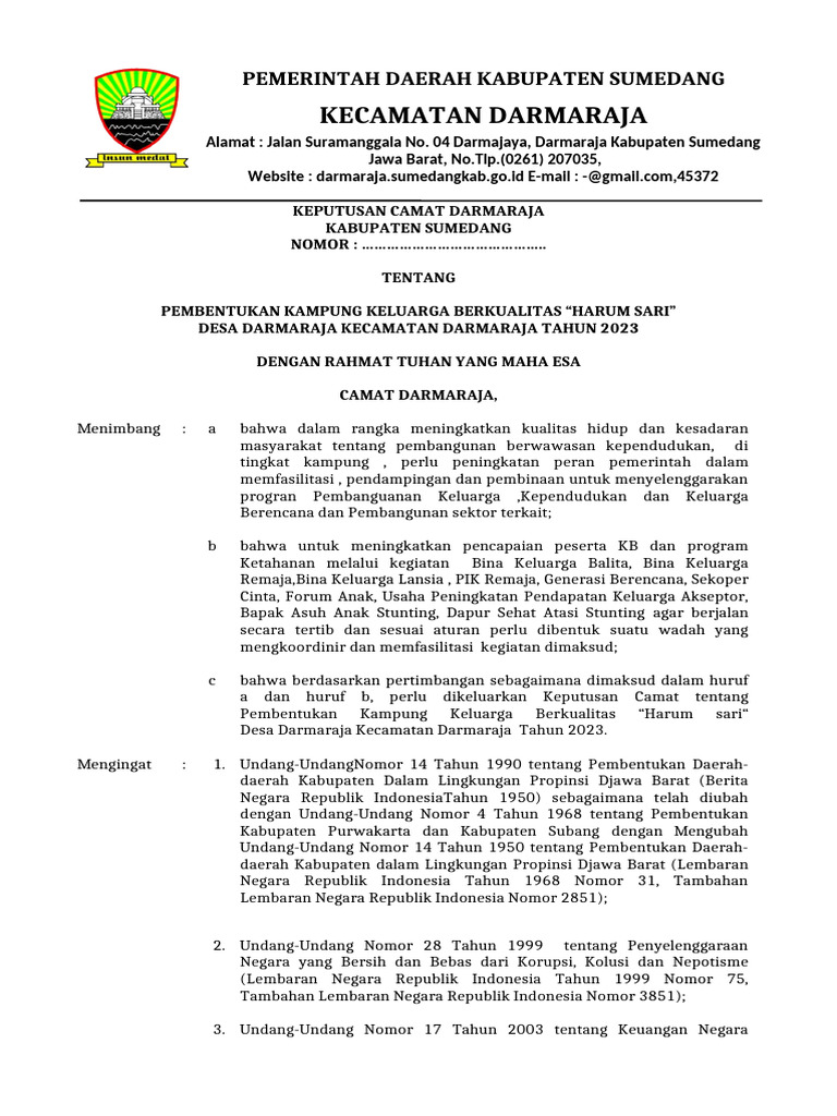 SK Kampung Keluarga Berkualitas Desa Darmaraja 2023 | PDF