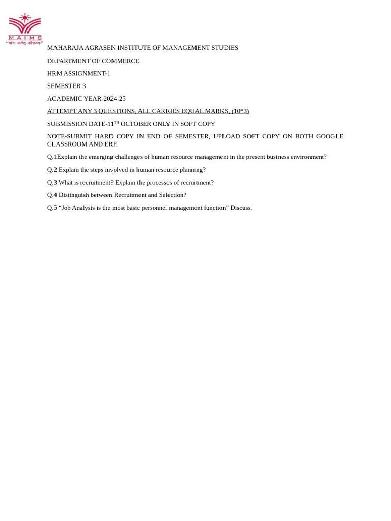 Hrm Batch 23 1st Assignment | PDF